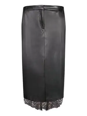 ERMANNO FIRENZE Lace-trim Faux-leather Midi Skirt - Black