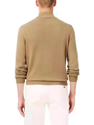 Lacoste High-neck Cotton Sweater With Zipper - Neutrals