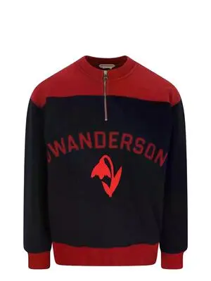 JW Anderson Logo-patch Quarter-zip Sweatshirt - Blue
