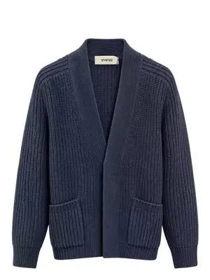 ANIPS Ribbed-knit V-neck Cardigan - Blue