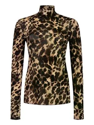 Marina Rinaldi Leopard-print High-neck Top - Neutrals
