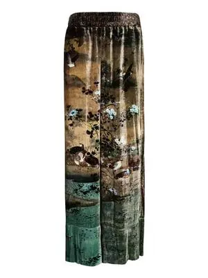 PIERRE-LOUIS MASCIA Floral-print Velvet Palazzo Pants Neutrals