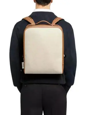 AVITEUR Cristallo Leather-trim Canvas Backpack
