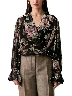 Luisa Spagnoli Lotty Floral-burnout Wrap Blouse - Black