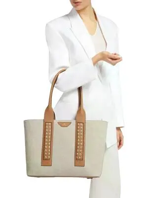 AVITEUR Cannage-weave Canvas Tote Bag - Neutrals