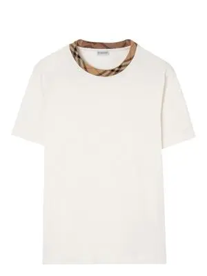Burberry Checked-trim Crewneck T-shirt - Chalk