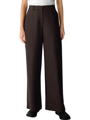 Eileen Fisher Pleated Cropped Wide Leg Pants - Coffee