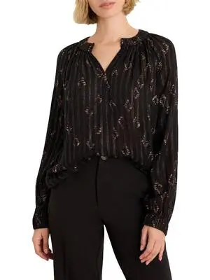 NIC+ZOE Jacquard Stripe Diamond Lurex Peasant Top