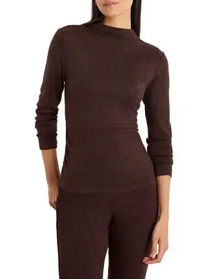 NIC+ZOE Everyday Sparkle Ruched Mock Neck Sweater - Java