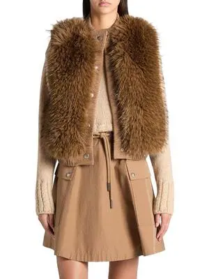Moncler Faux Fur Trim Quilted Vest - Beige