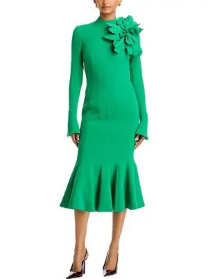 SERGIO HUDSON Tulip Wool Crepe Midi Dress - Green