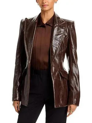 SERGIO HUDSON Leather Single Breasted Blazer - Chocolate