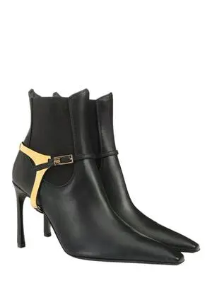 SERGIO ROSSI Spur Buckled Leather Ankle Boots