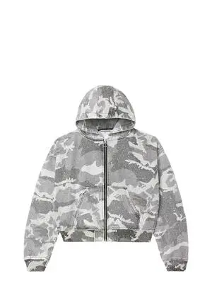 VALE FOREVER Crystal-embellished Camouflage-print Hoodie - Grey