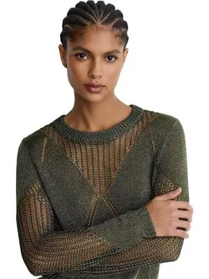 REISS Venetia Metallic Argyle Open-knit Long-sleeve Jumper - Green