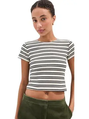 LE BOP Hadley Baby Tee - Black/white Stripe