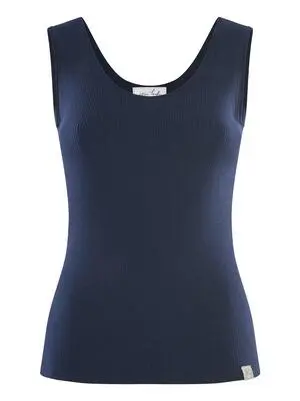 YOU LOOK PERFECT Top Blossom, Ribbed Merino Top With Round Neck - Blue