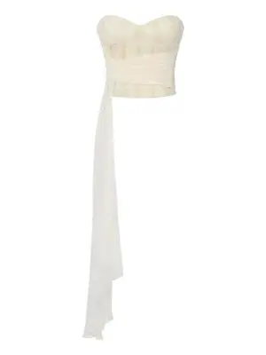 Elisabetta Franchi Tweed Top With Sash - Neutrals