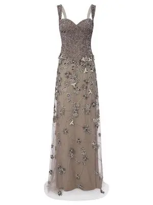 GEORGES HOBEIKA Embellished Tulle Gown - Grey