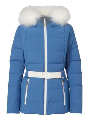 YVES SALOMON Belted Shearling-trimmed Ski Jacket - Blue