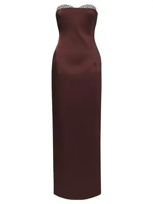 THE NEW ARRIVALS ILKYAZ OZEL Embellished Satin Bustier Gown - Brown