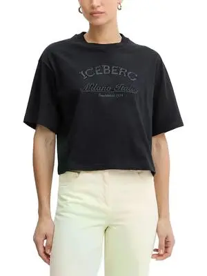 Iceberg Boxy-fit Embroidered-logo T-shirt - Black