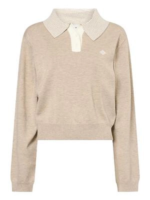 THE COUTURE CLUB Long-sleeve Knitted Polo Top 12 Beige