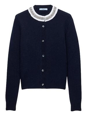 Prada Jewel-embellished Collar Wool And Cashmere Cardigan - Blue