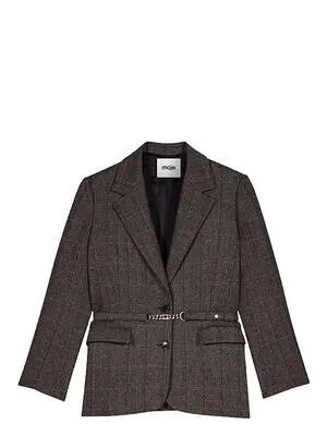 Maje Herringbone Check Belted Suit Wool-blend Jacket - Brown