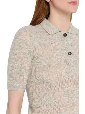 Brunello Cucinelli Lace-effect Polo Short-sleeve Sweater - Grey