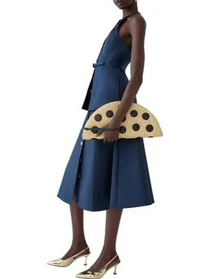 Carolina Herrera Button-front Belted Halter Peplum Top - Midnight