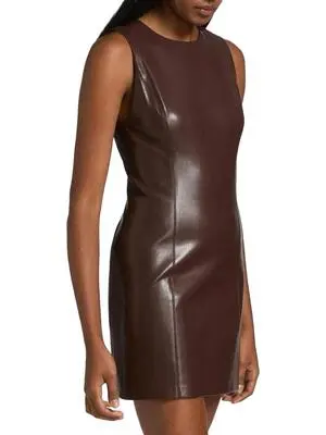 Alice + Olivia Lena Vegan Leather Minidress - Dark Choco