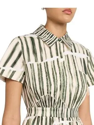 JASON WU Stripe Collage-print Short-sleeve Midi Shirtdress - Plaster