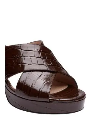 STUART WEITZMAN 80mm Dayna Croc-embossed Leather Platform Sandals - Walnut