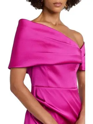 Rickie Freeman For Teri Jon One-shoulder Stretch Mikado Gown - Raspberry
