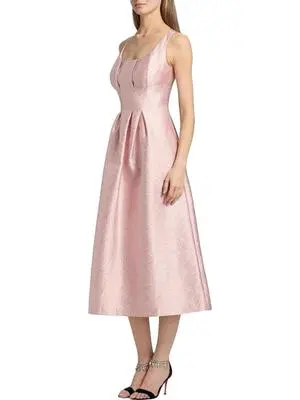 KAY UNGER June Sleeveless Pleated Jacquard Midi Dress - Ballet Pin