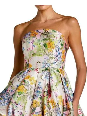 Mac Duggal Floral Mikado Strapless High-low Bubble Hem Gown - Pastel Multi