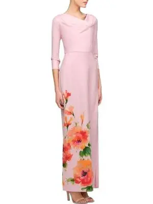 KAY UNGER Magnolia Floral-print Stretch Crepe Column Gown - Bloom Mult