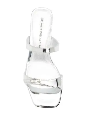STUART WEITZMAN 40mm Baby Babette Metallic Leather Slide Sandals Silver