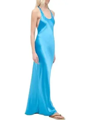Staud Juanita Satin Racerback Dress - Pool