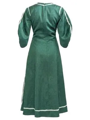 LOVEBIRDS Roselle Embroidered Puff-sleeve Midi Dress - Deep Fores