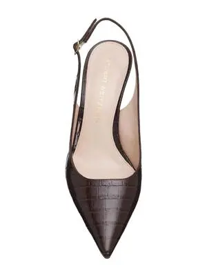 STUART WEITZMAN 75mm Power Croc-embossed Leather Slingback Pumps - Walnut