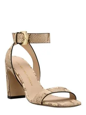STUART WEITZMAN 85mm Sai Snake-printed Leather Ankle-strap Sandals - Adobe
