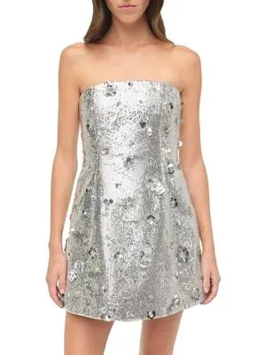 Simkhai Arta Strapless Sequin A-line Mini Dress - Silver