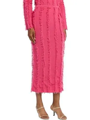 ZANKOV Evangeline Fringed Wool Midi Skirt - Tulip