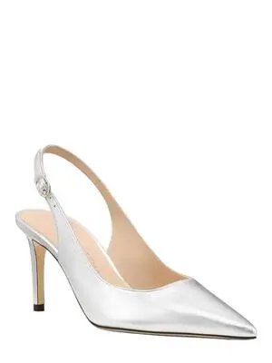 STUART WEITZMAN 75mm Power Metallic Leather Slingback Pumps - Silver