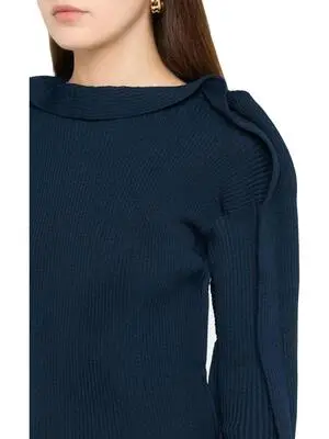 Issey Miyake Prance Ribbed Long-sleeve Sweater - Navy