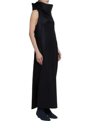 Issey Miyake Sculptural Turtleneck Wool Sleeveless Maxi Dress - Black