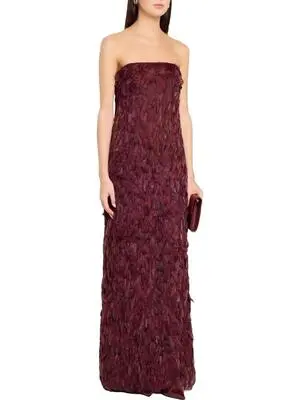 Simkhai Malvina Feather Strapless Gown - Fig