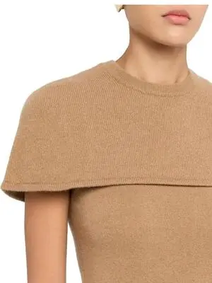 Simkhai Yuki Short-sleeve Cashmere Cape Top - Camel
